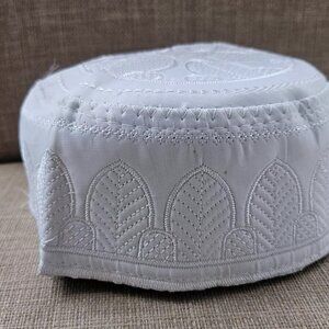 Accessories | Men White Hat Embroidery Round Prayer Ca Topi Handmade ...